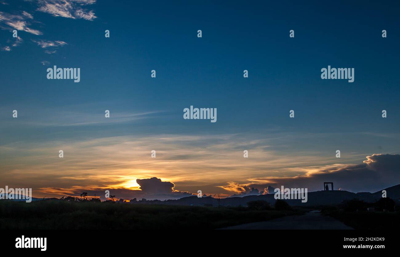 Landscape of sunset, dusk, or twilight on the horizon, multi color ...
