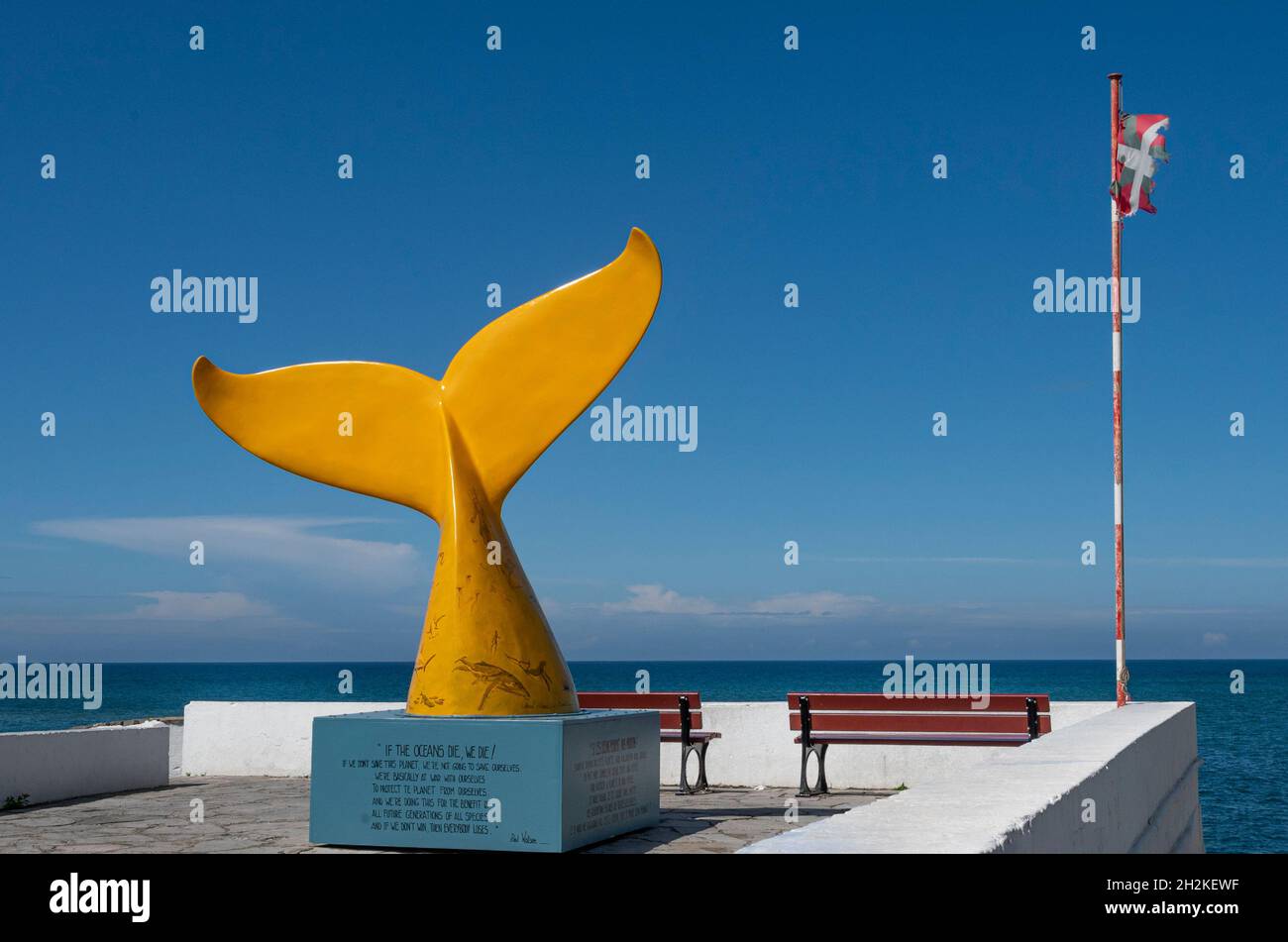 The whale memorial of the small port of Guéthary at the Basque Atlantic ...