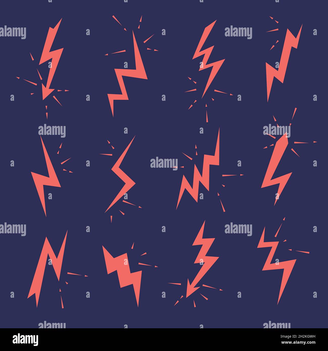 Set of Lightning bolts icons. Thunderbolts, voltage, electricity, flash ...