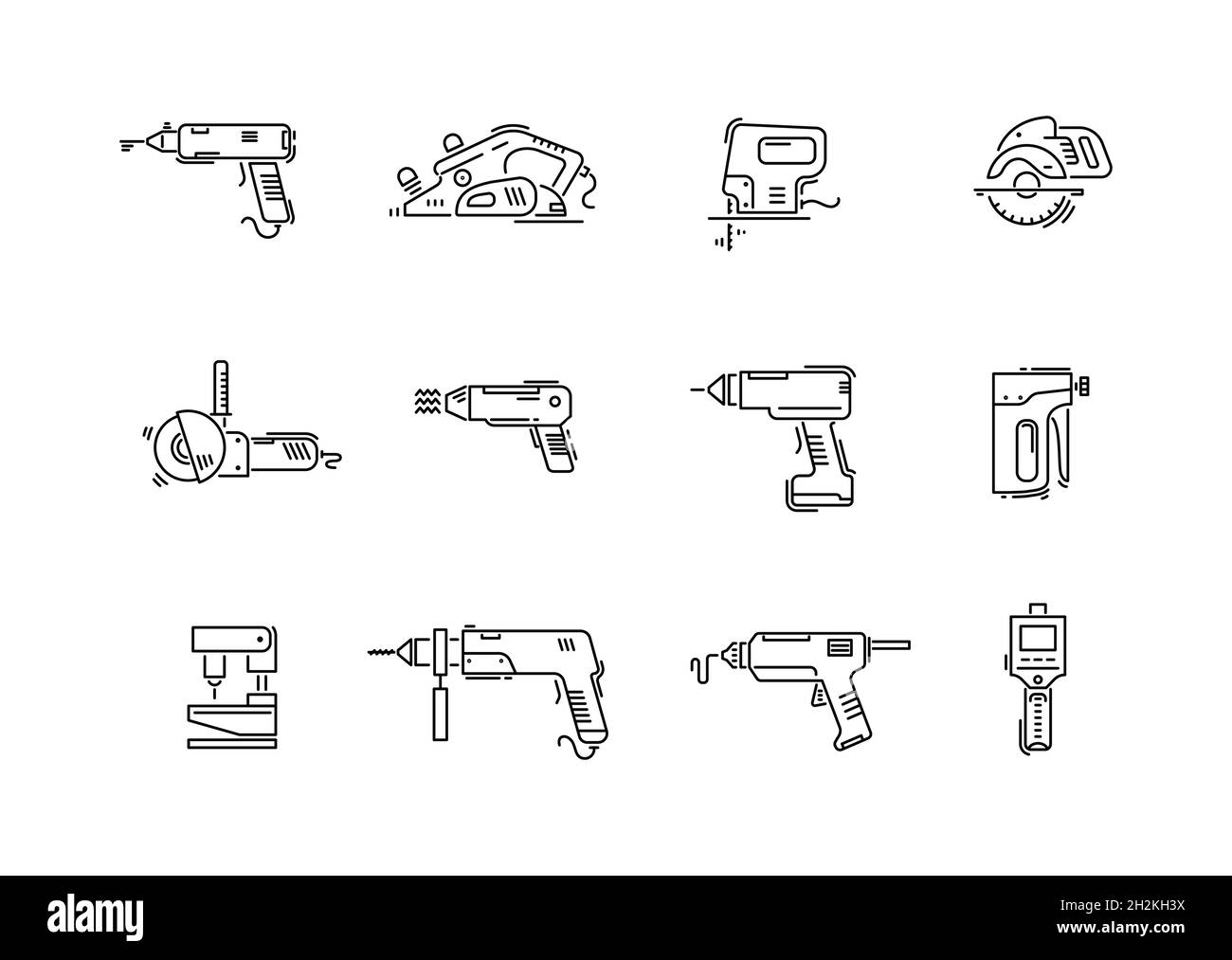 Working tools for construction and repair line icons drill, screwdriver ...