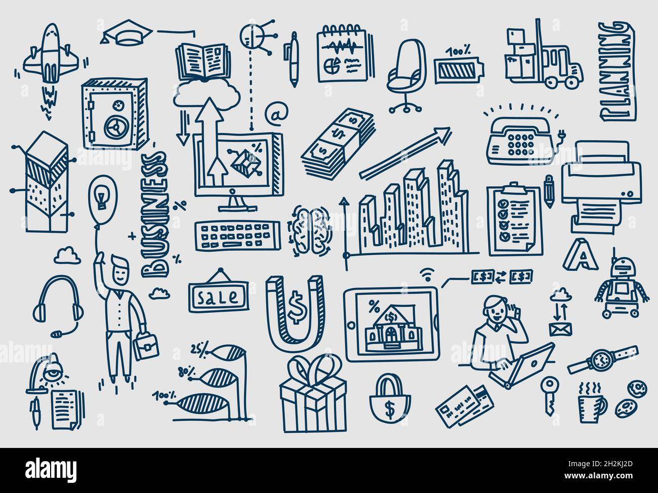 Business doodles Hand drawn vector elements and symbols Stock Vector ...