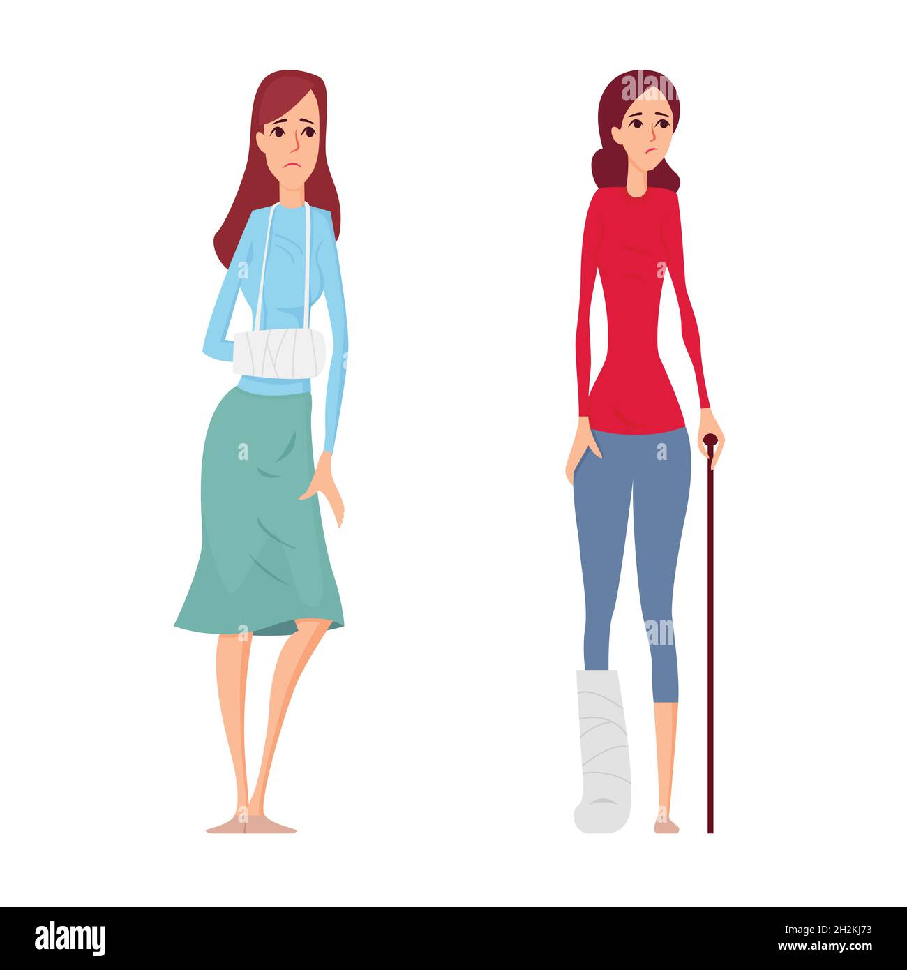 Young woman broken hand and leg vector illustration Stock Vector Image ...