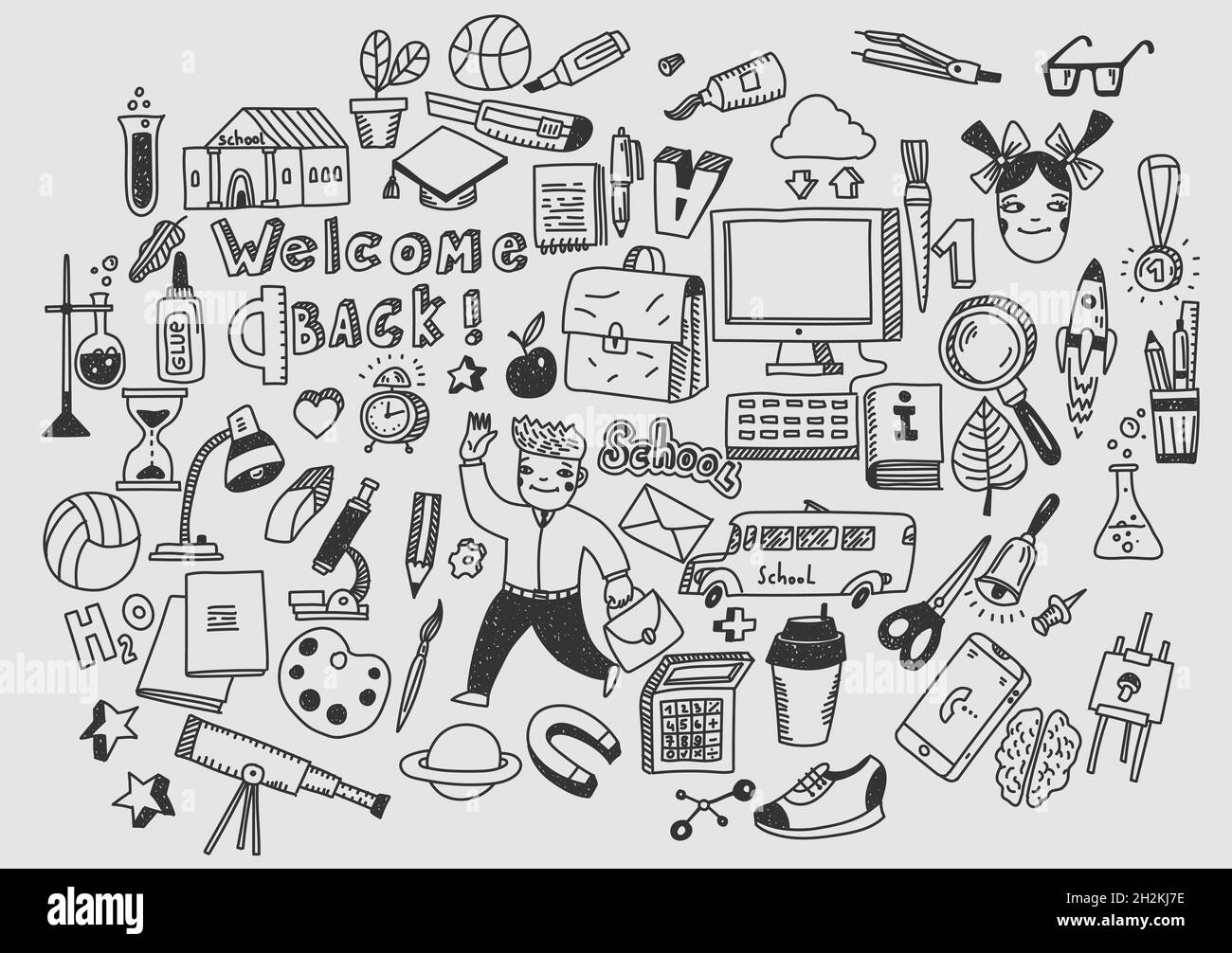 Education, learning, studying. Hand drawn vector doodle school icons ...