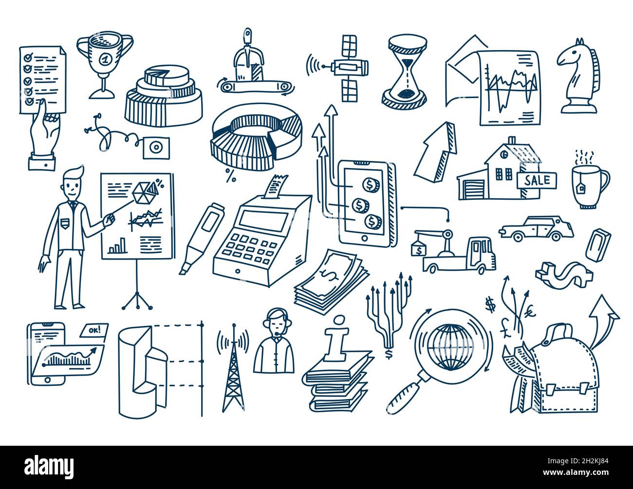 Business doodles Hand drawn vector elements and symbols Stock Vector ...
