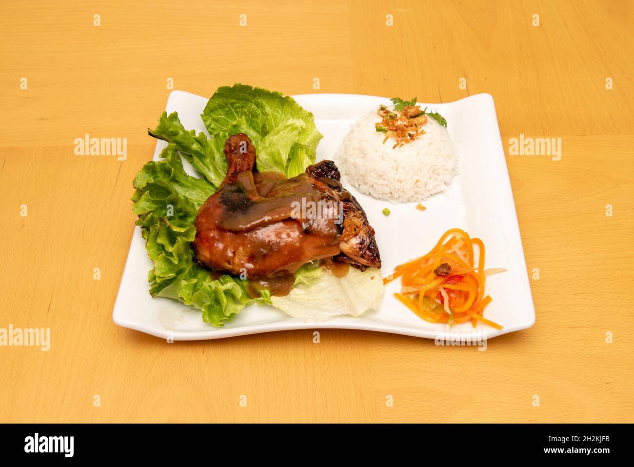 Inasal Grilled Chicken Filipino Recipe with White Rice, Vegetables, and ...