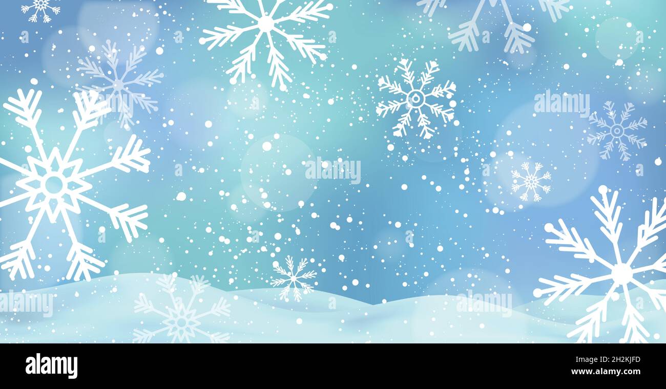 White falling snow, big snowdrifts, different snowflakes, festive ...