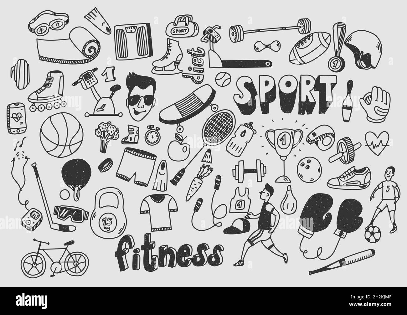 Sport fitness healthy lifestyle doodle hand drawn Stock Vector Image ...