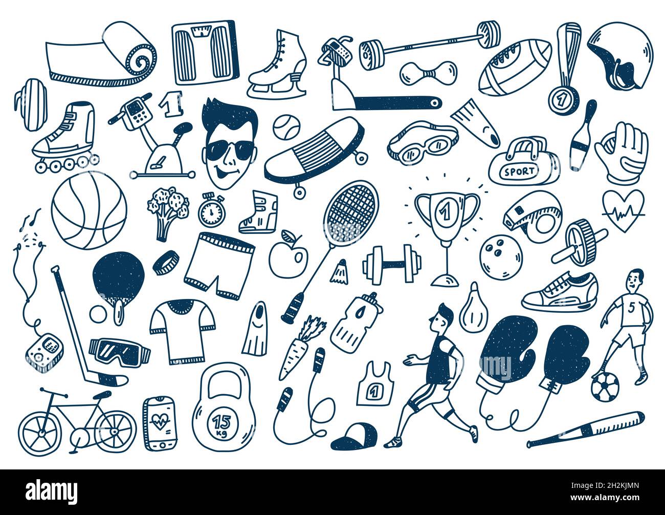 Sport fitness healthy lifestyle doodle hand drawn Stock Vector Image ...