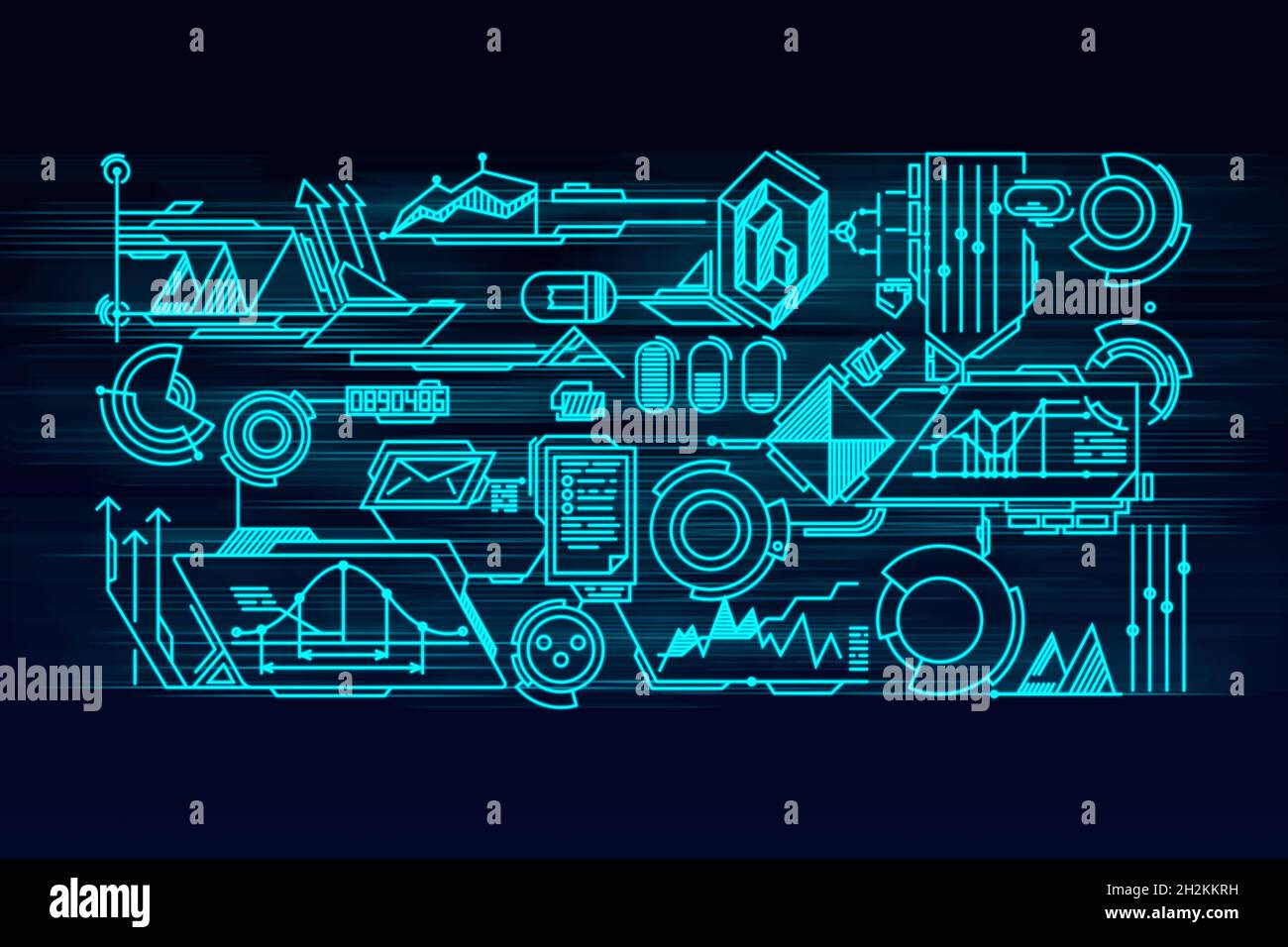 Virtual panel screen with data digital technology high tech Stock Photo ...