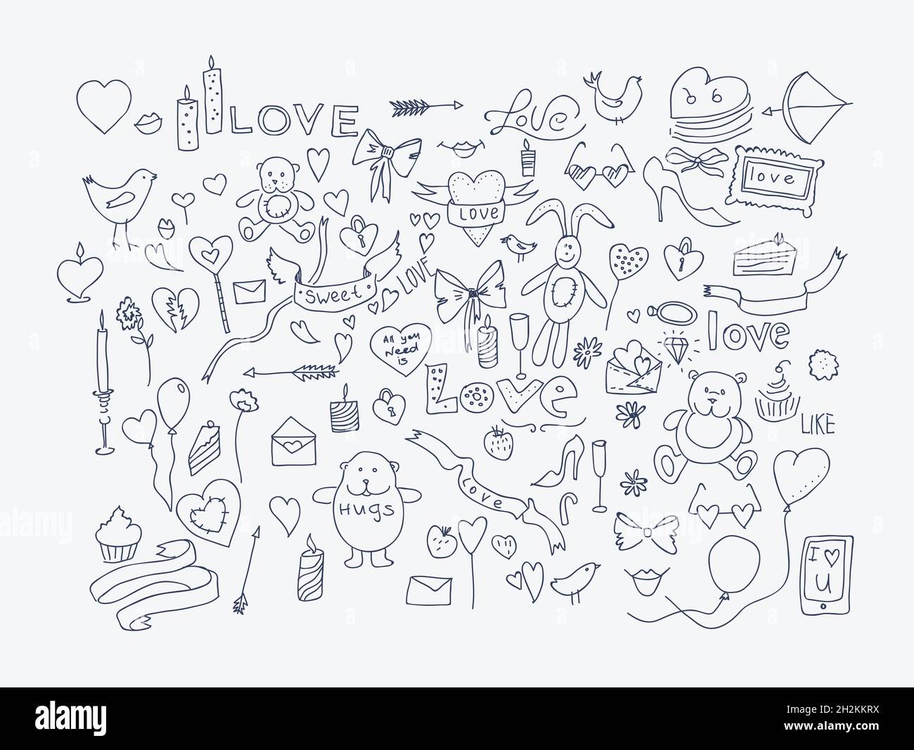 Hand drawn love doodle icons vector illustration Stock Vector Image ...