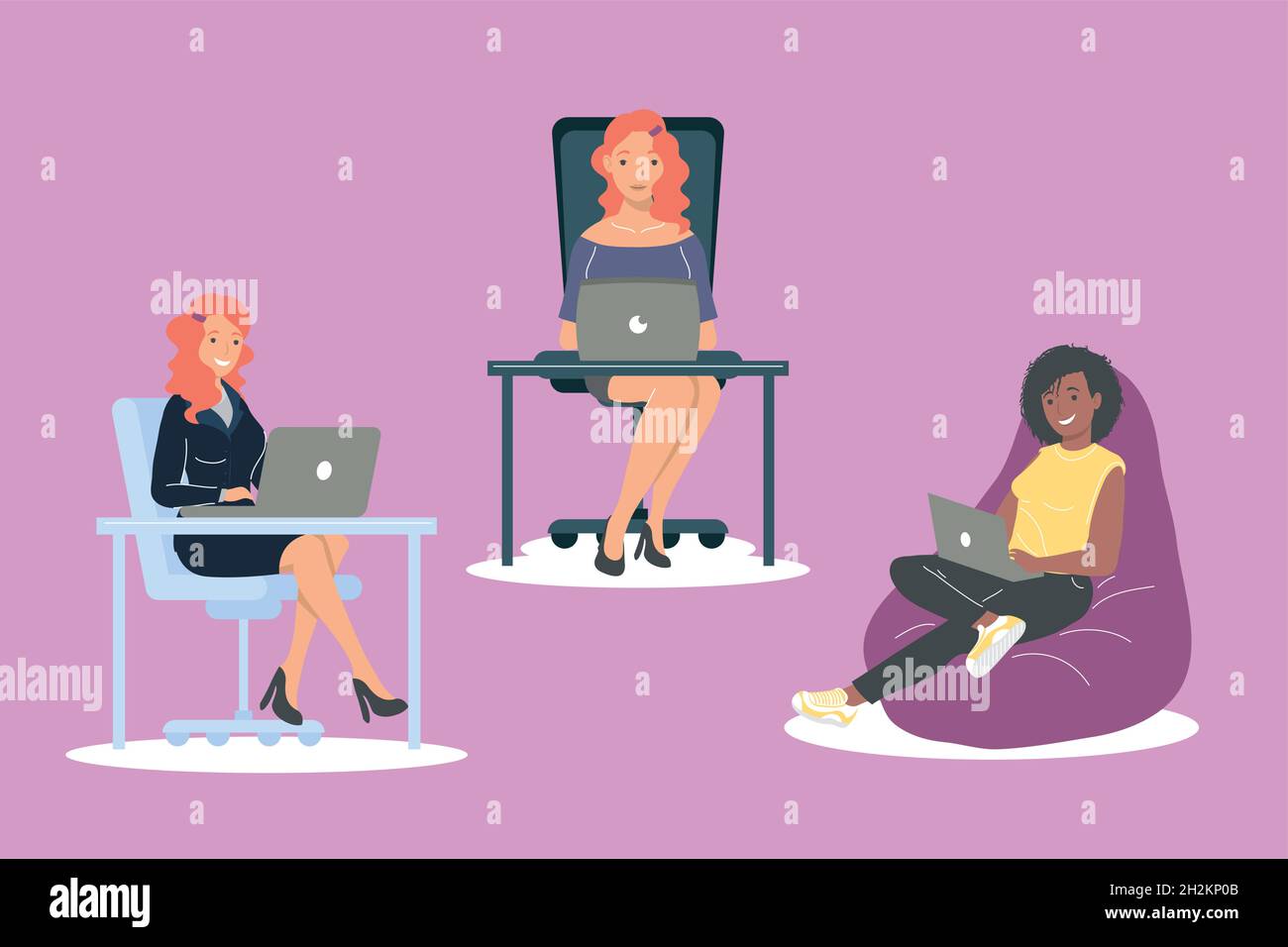 three female developers working in computers Stock Vector Image & Art - Alamy