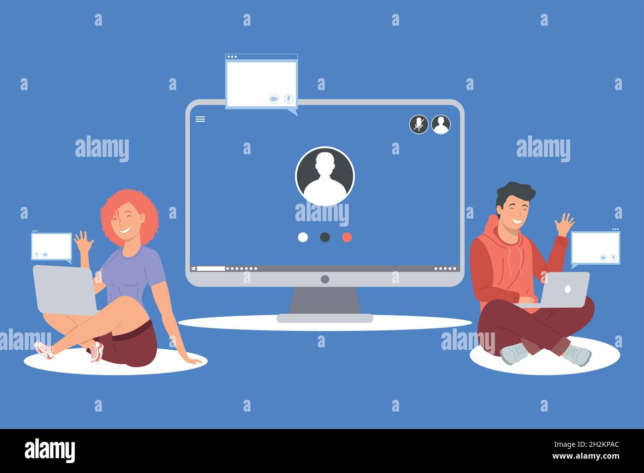 couple using laptops video conference Stock Vector Image & Art - Alamy