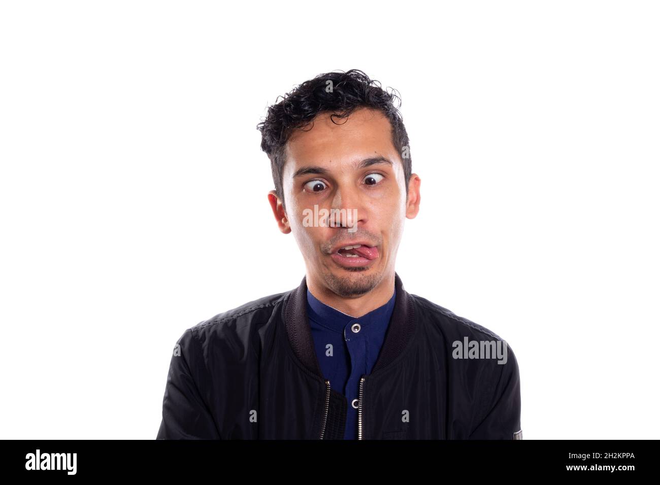 Crazy Man Sticking Out His Tongue Isolated On White Background Young