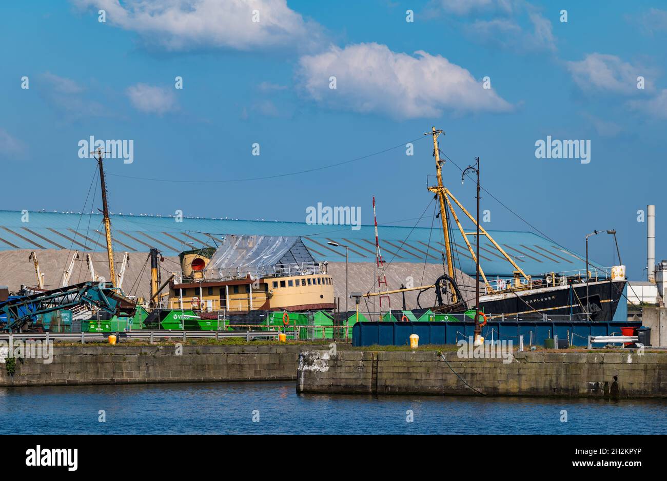 Old steam trawler SS Explorer under restoration in harbour, Leith Dock ...