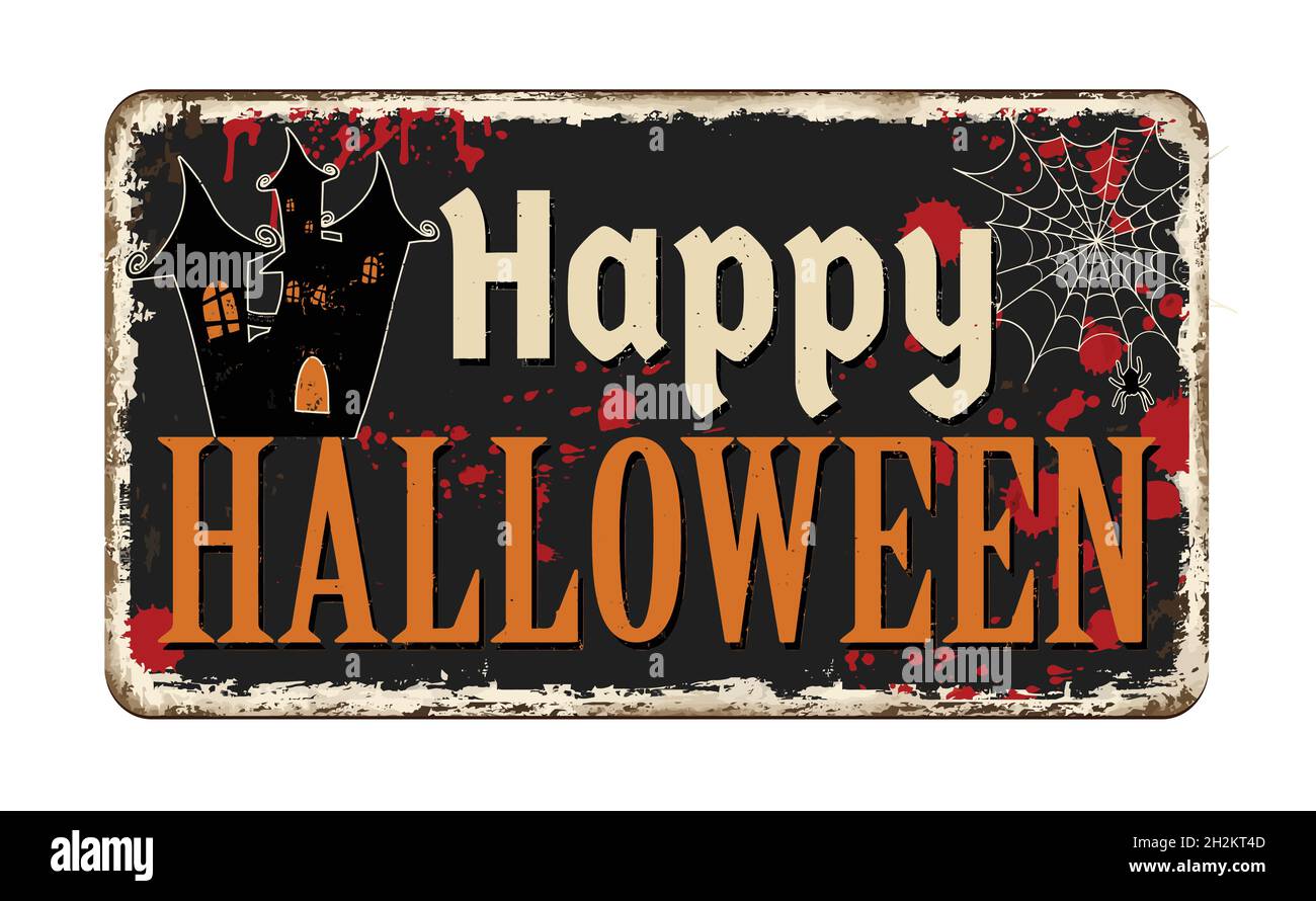 Happy Halloween vintage rusty metal sign on a white background, vector ...