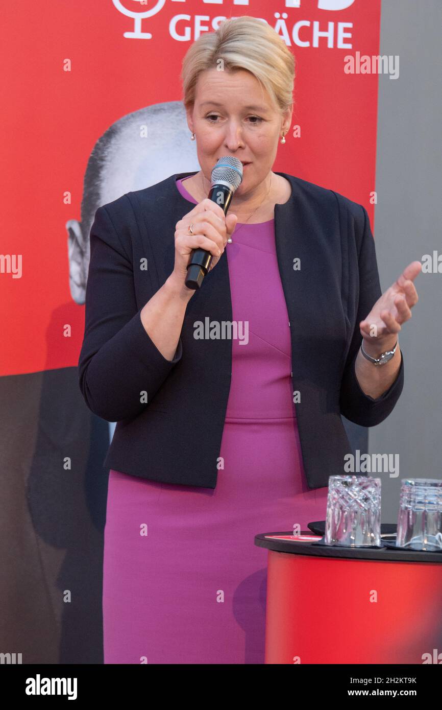 Franziska Giffey speaking at an election event at the Zenner Biergarten ...