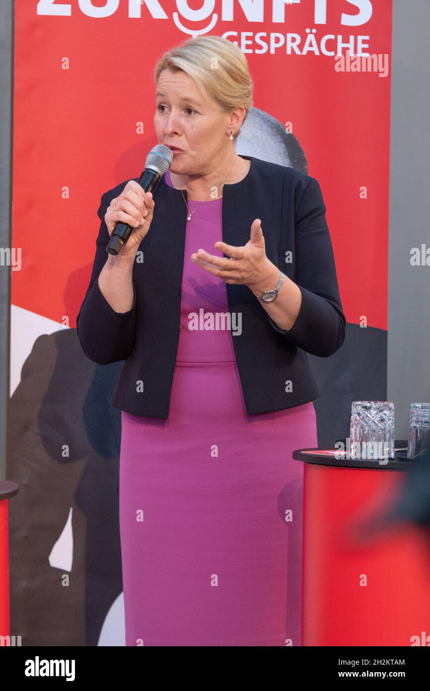 Franziska Giffey speaking at an election event at the Zenner Biergarten ...
