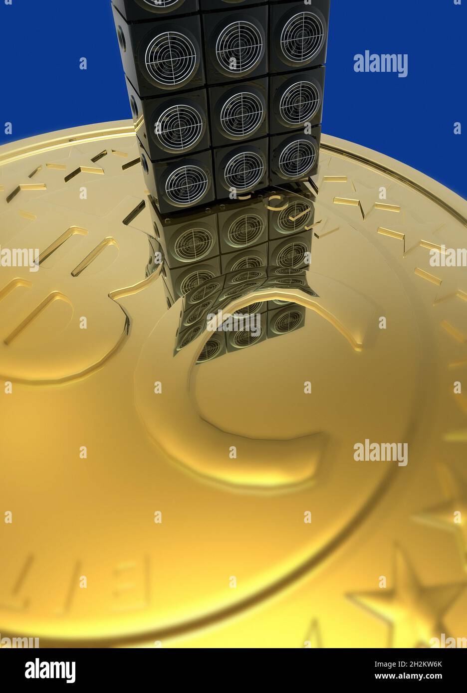 Bitcoin and bitcoin mining machine, conceptual illustration Stock Photo ...