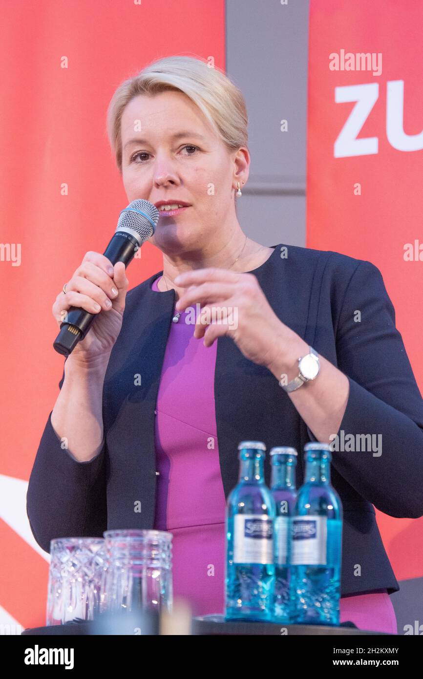 Franziska Giffey speaking at an election event at the Zenner Biergarten ...