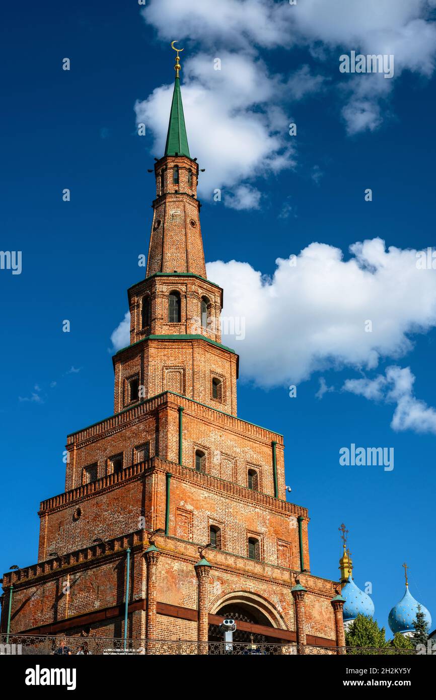 Kazan Kremlin, Tatarstan, Russia. Leaning Suyumbike Tower is famous ...