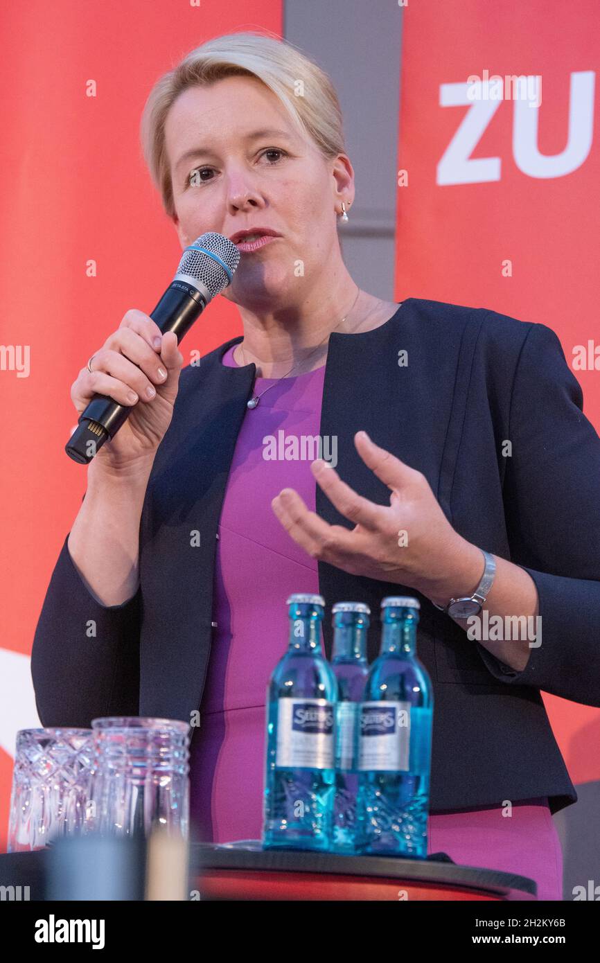Franziska Giffey speaking at an election event at the Zenner Biergarten ...