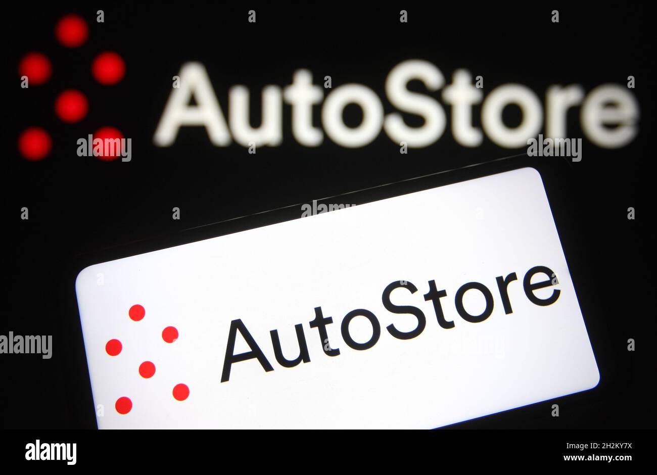 In this photo illustration an AutoStore AS logo is seen on a smartphone ...