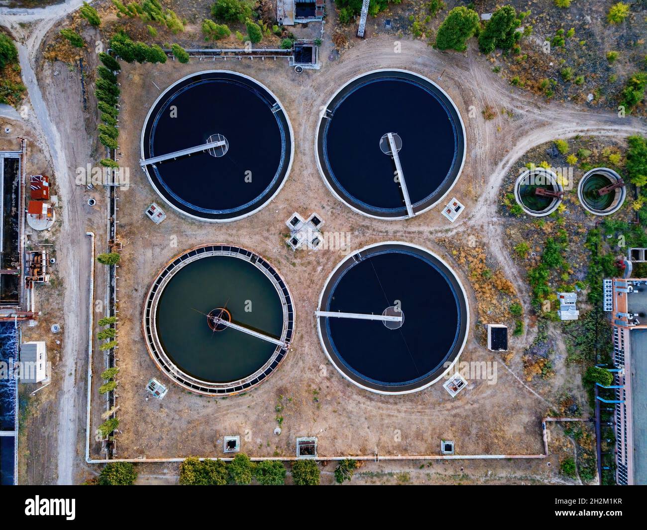 Modern sewage treatment plant, aerial top view from drone Stock Photo ...