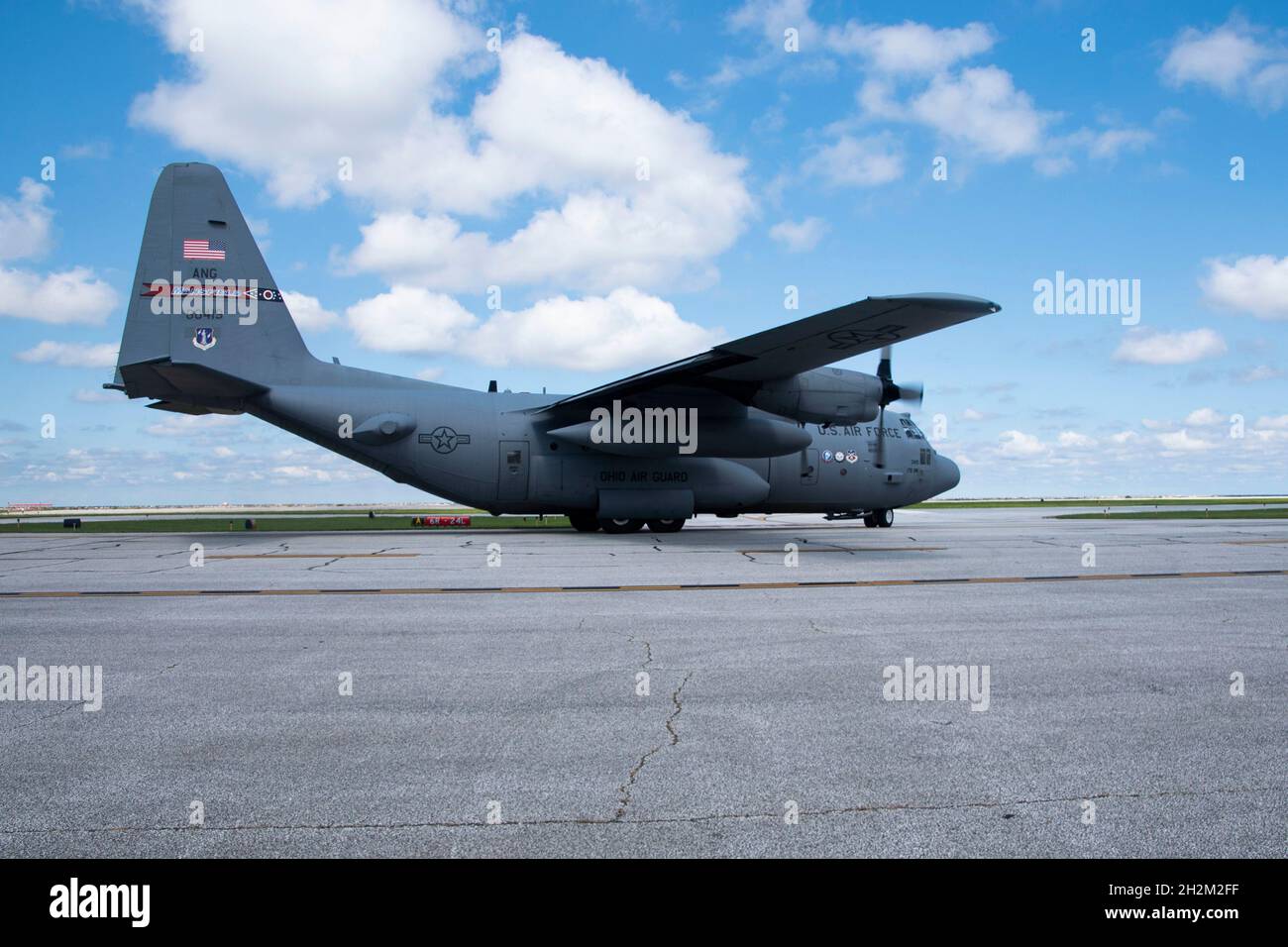 The Spirit of Mansfield, a C-130H Hercules turns onto the runway at the ...