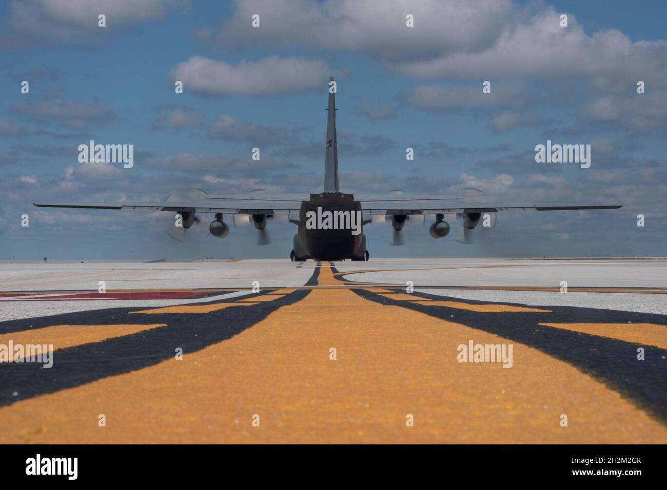 The Spirit of Mansfield, a C-130H Hercules turns onto the runway at the ...
