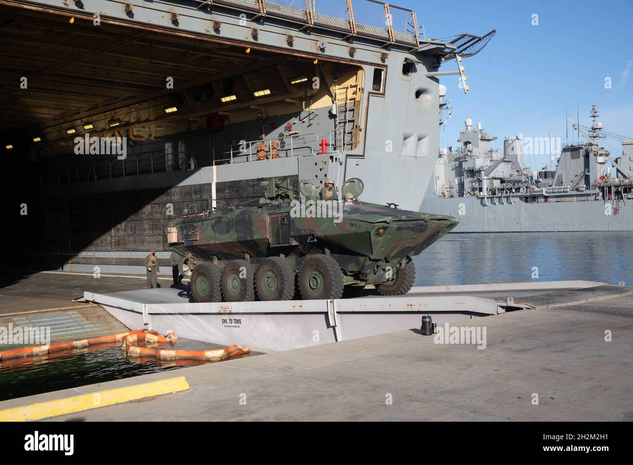 U.S. Marines offload amphibious combat vehicles (ACVs) with 3d Assault ...