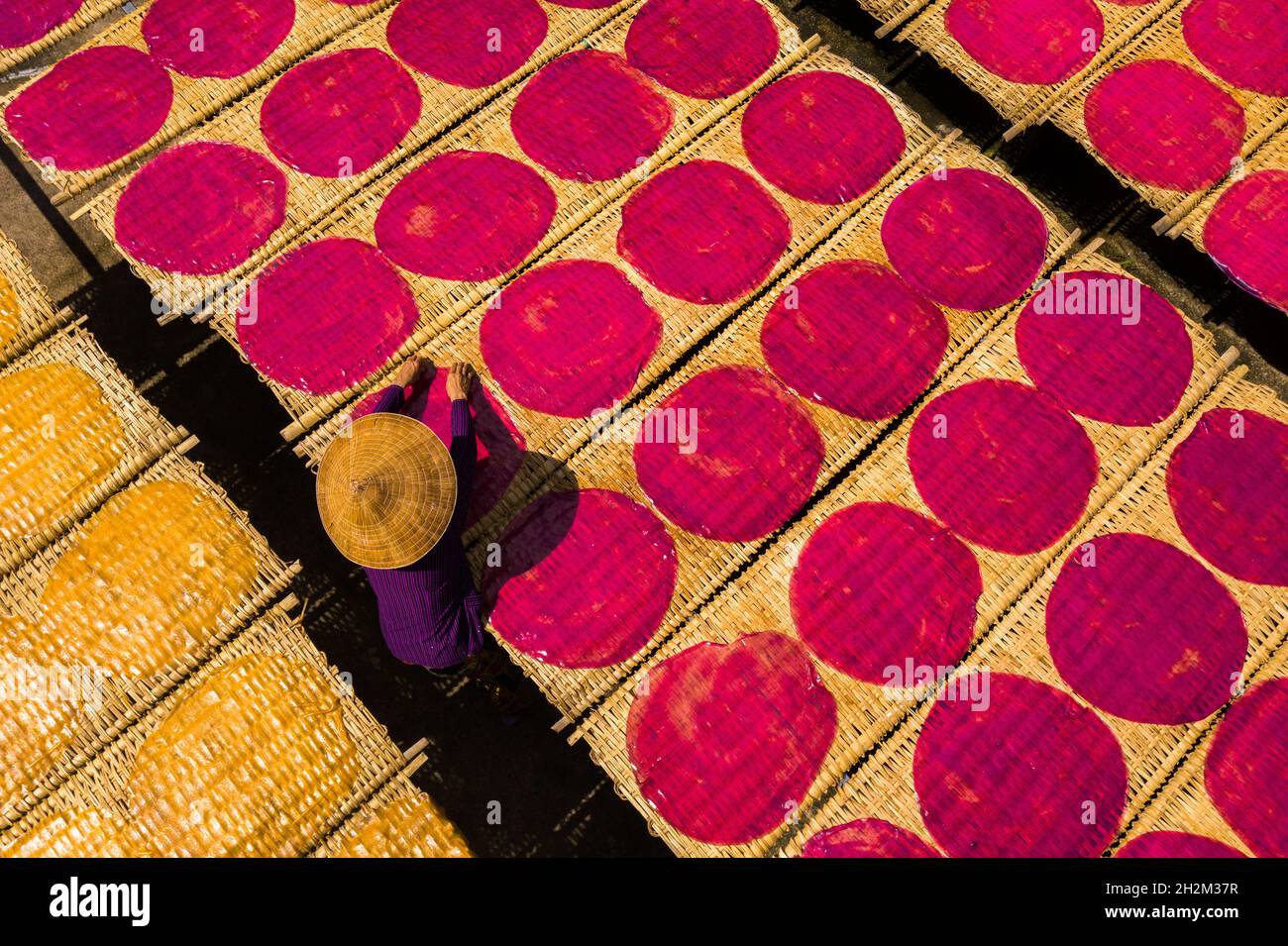 Workers are drying rice noodles in the sun Stock Photo - Alamy
