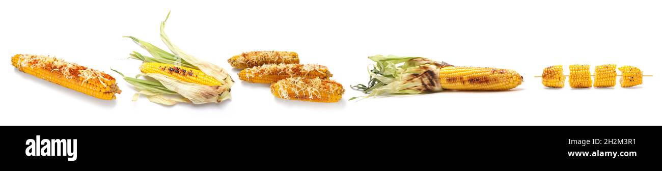 Delicious grilled Mexican street corn on white background Stock Photo ...