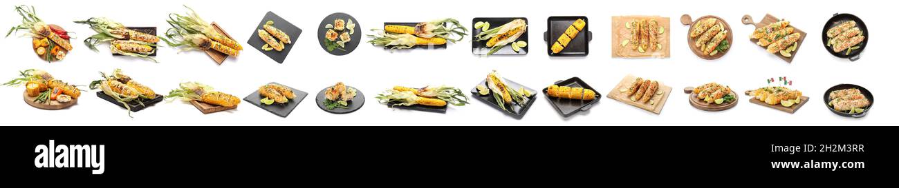 Delicious grilled Mexican street corn on white background Stock Photo ...