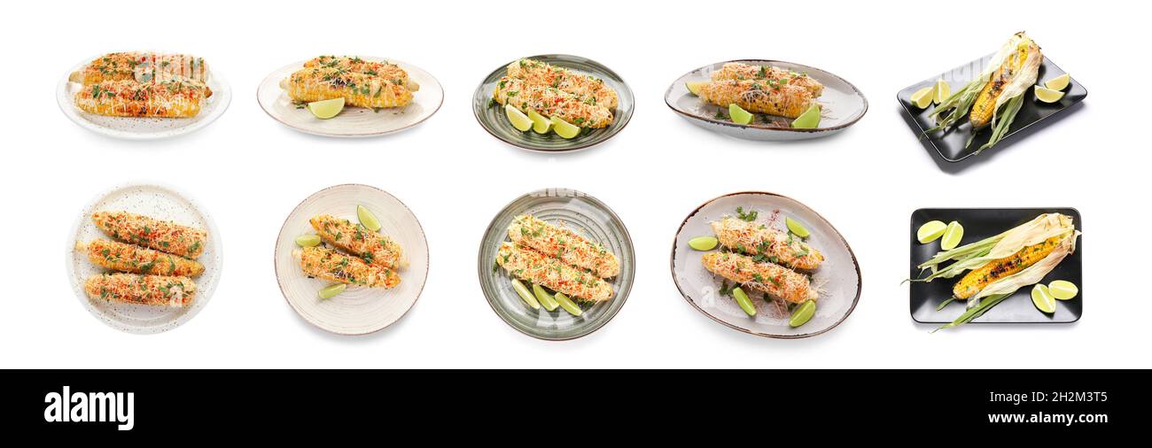 Delicious grilled Mexican street corn on white background Stock Photo ...