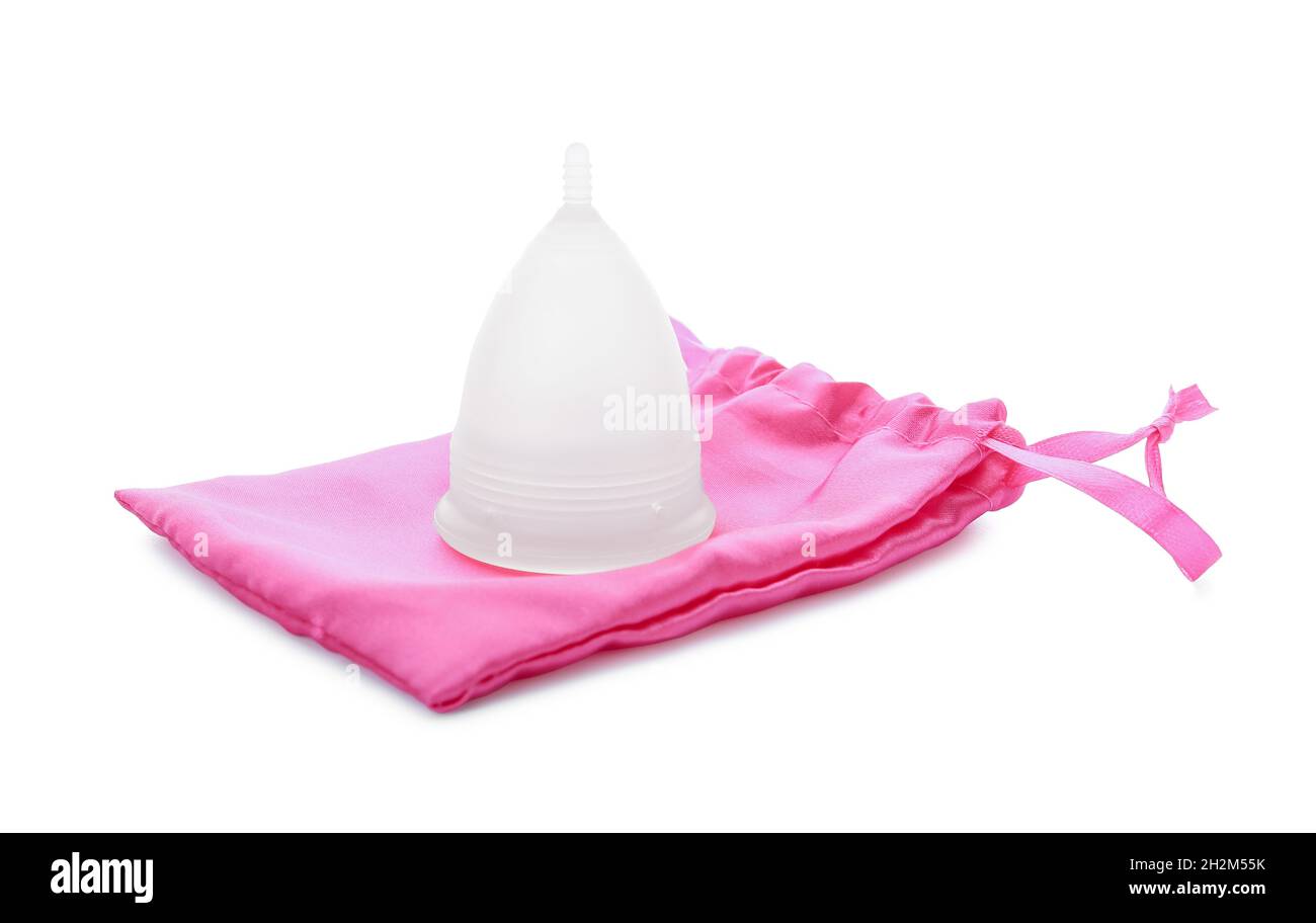 Menstrual cup and bag on white background Stock Photo - Alamy