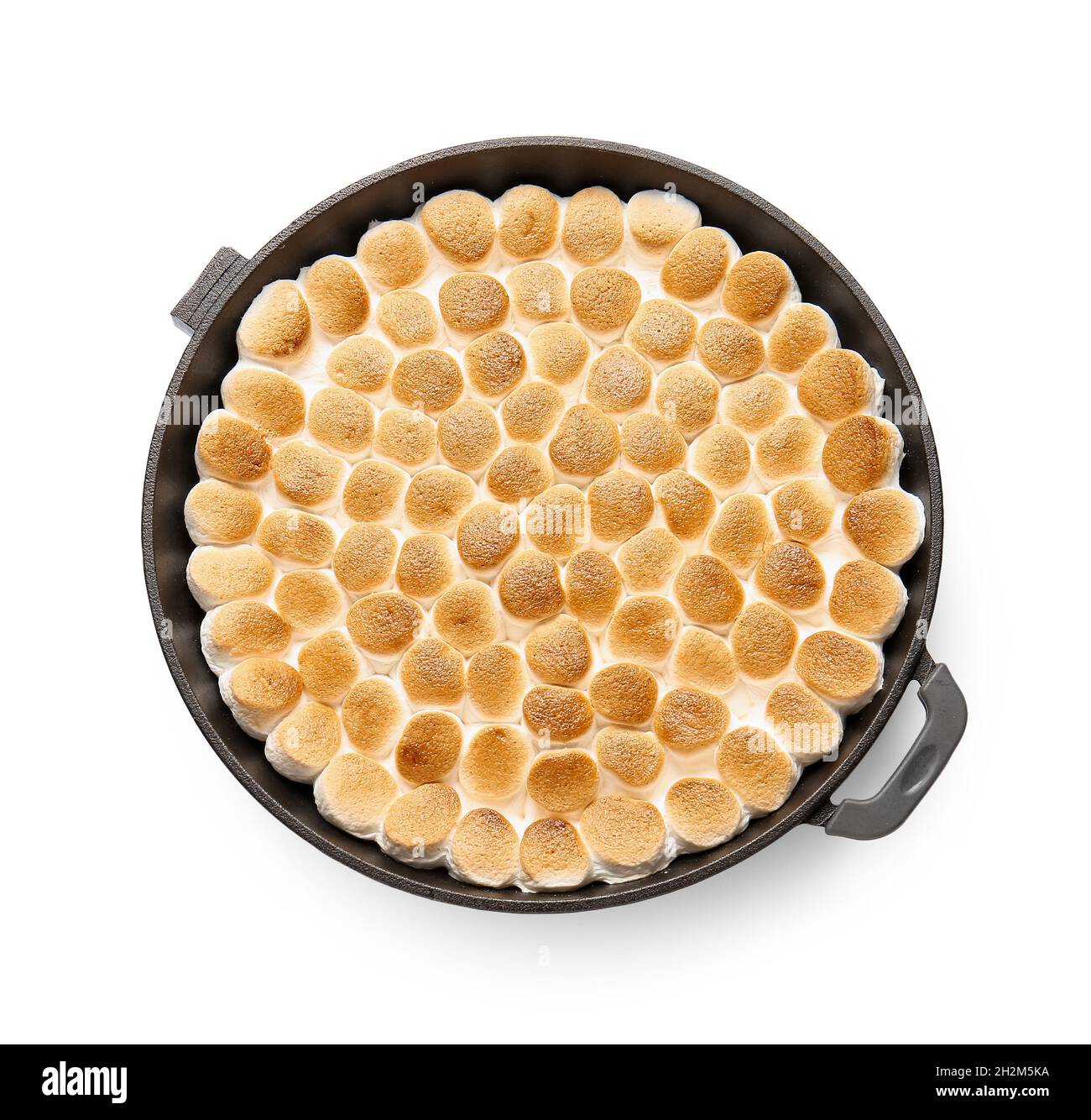Frying pan with tasty S'mores dip on white background Stock Photo - Alamy