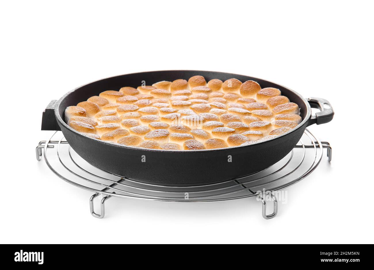 Frying pan with tasty S'mores dip on white background Stock Photo - Alamy