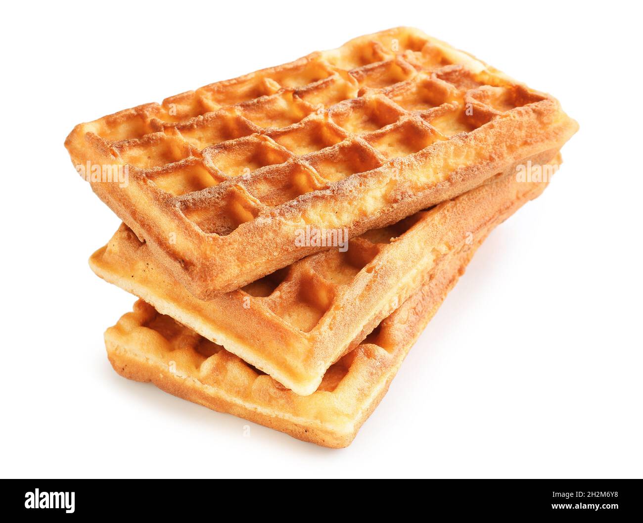 Stack of delicious Belgian waffles on white background Stock Photo - Alamy