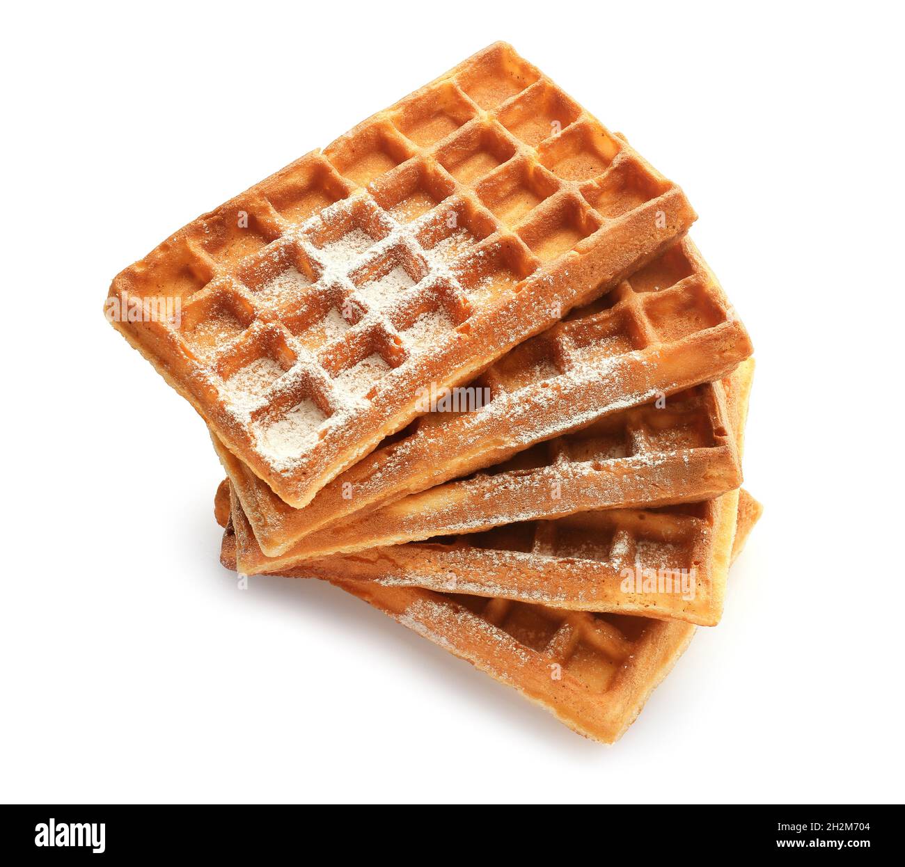 Stack of yummy Belgian waffles on white background Stock Photo - Alamy