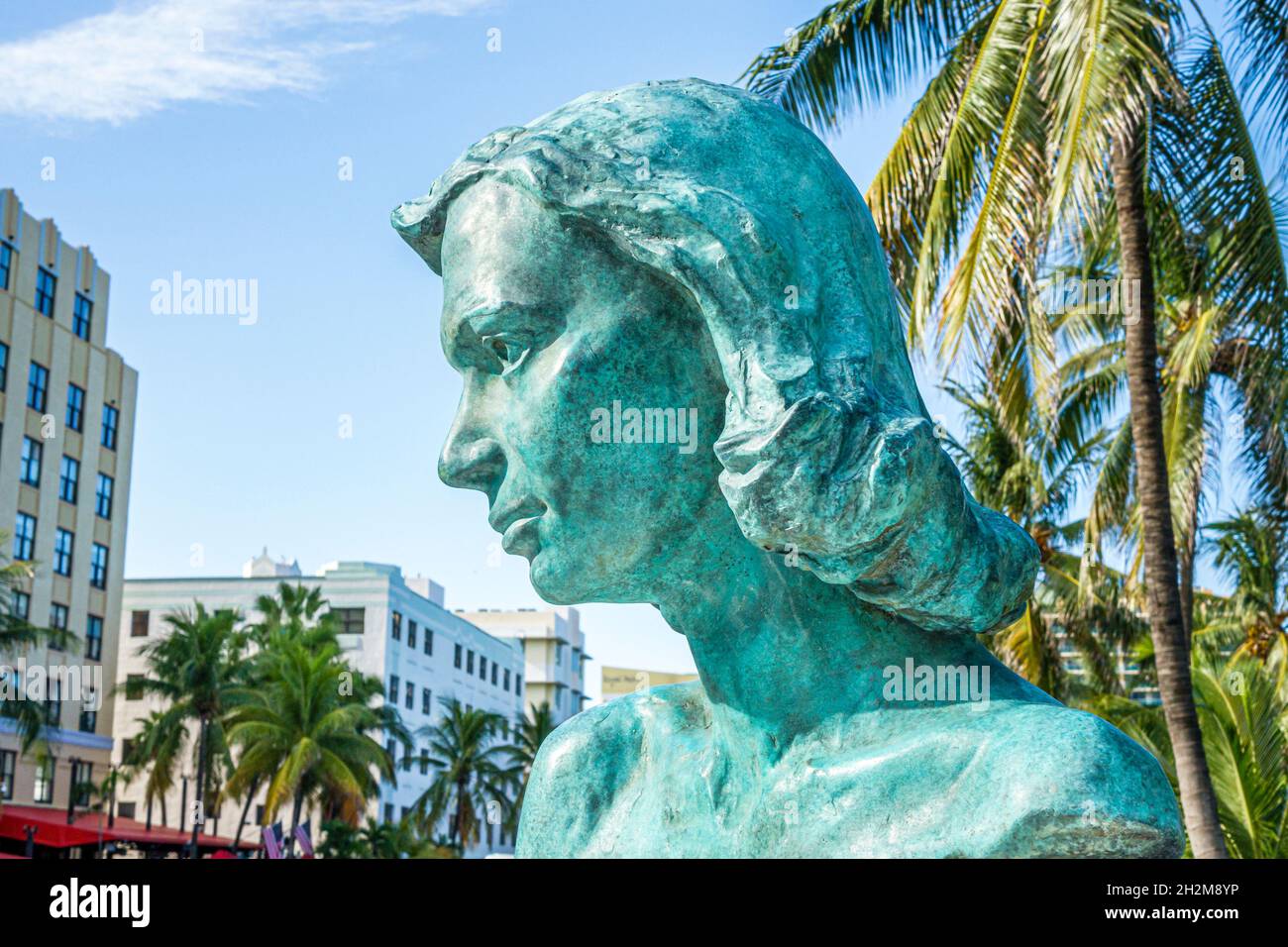 Miami Beach Florida,Ocean Drive,Lummus Park,Barbara Capitman statue ...