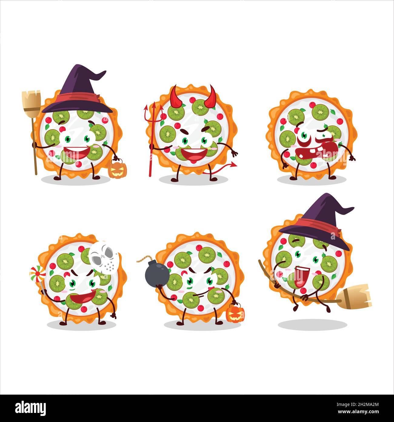 Halloween expression emoticons with cartoon character of fruit tart ...
