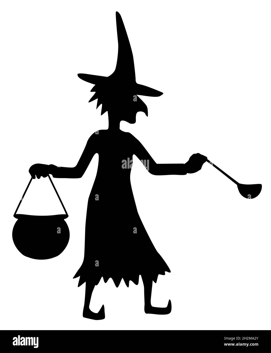 Witch holding cauldron and ladle figure silhouette stencil black ...
