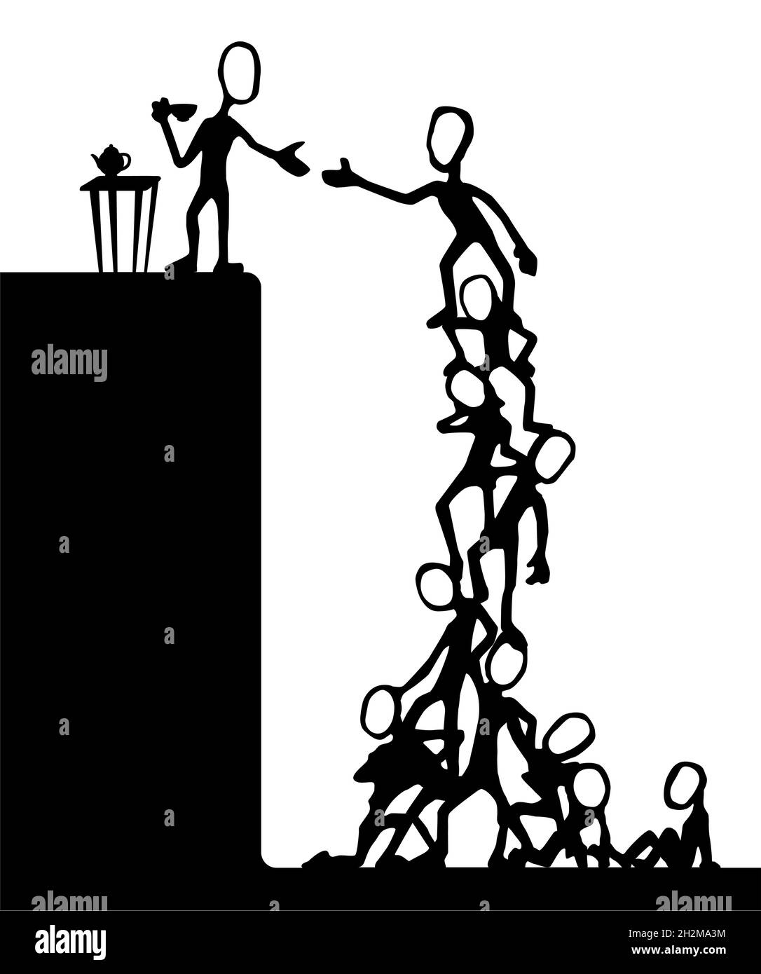 Social climb human ladder scene silhouette cartoon black, vector ...