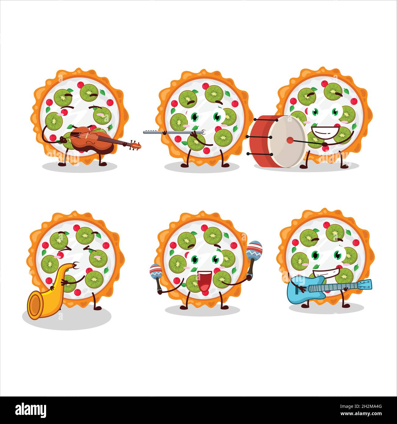 Cartoon character of fruit tart playing some musical instruments ...