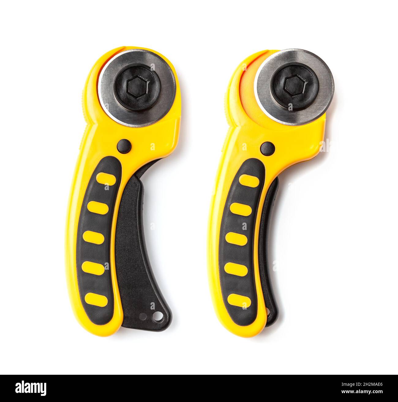 Yellow circular rotary cutter knife isolated on white background Stock ...