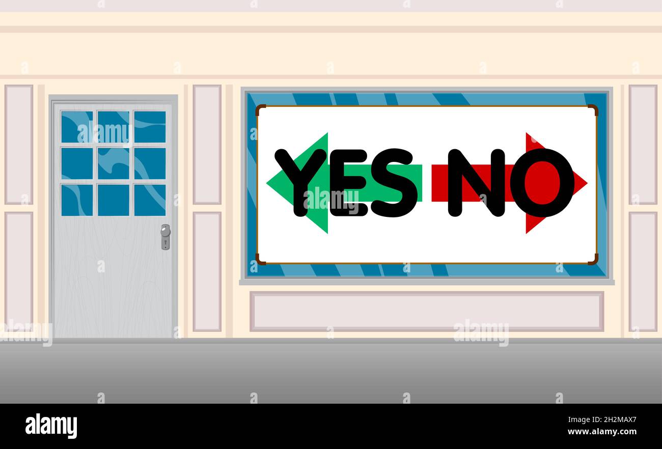 Yes no right wrong answer business concept with front door background ...
