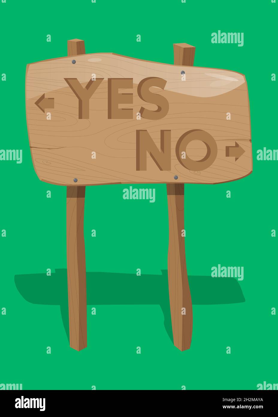 Yes no right wrong answer business concept on Wooden sign. Cartoon ...