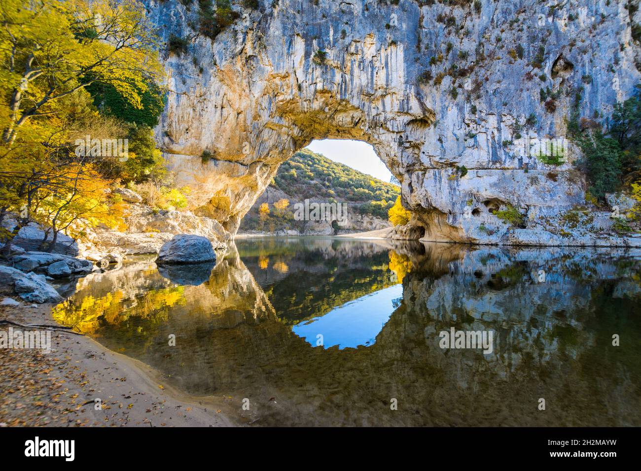 Natural arch over the river at Pont d'Arc in Ardeche in France Stock ...