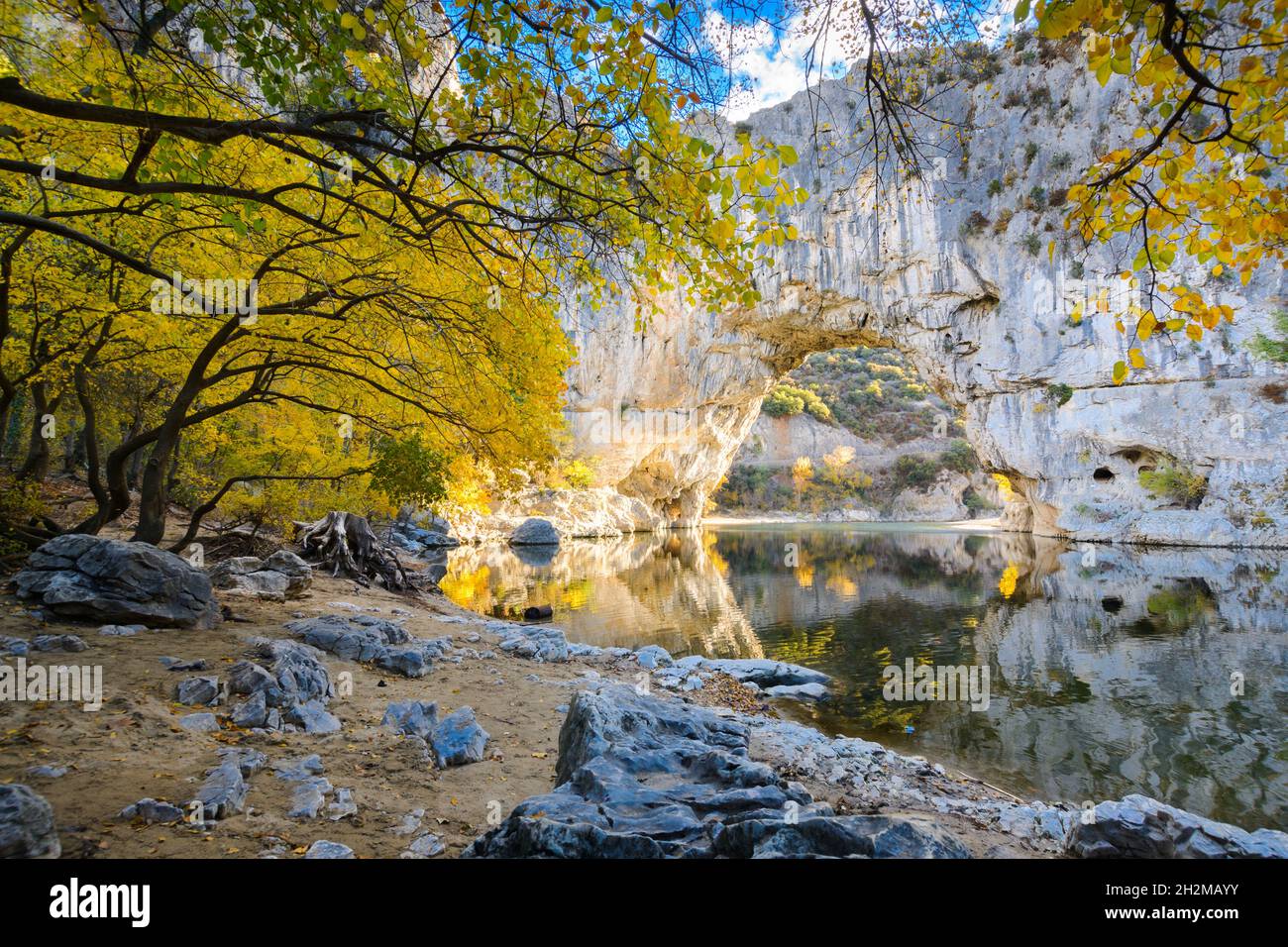Natural arch over the river at Pont d'Arc in Ardeche in France Stock ...