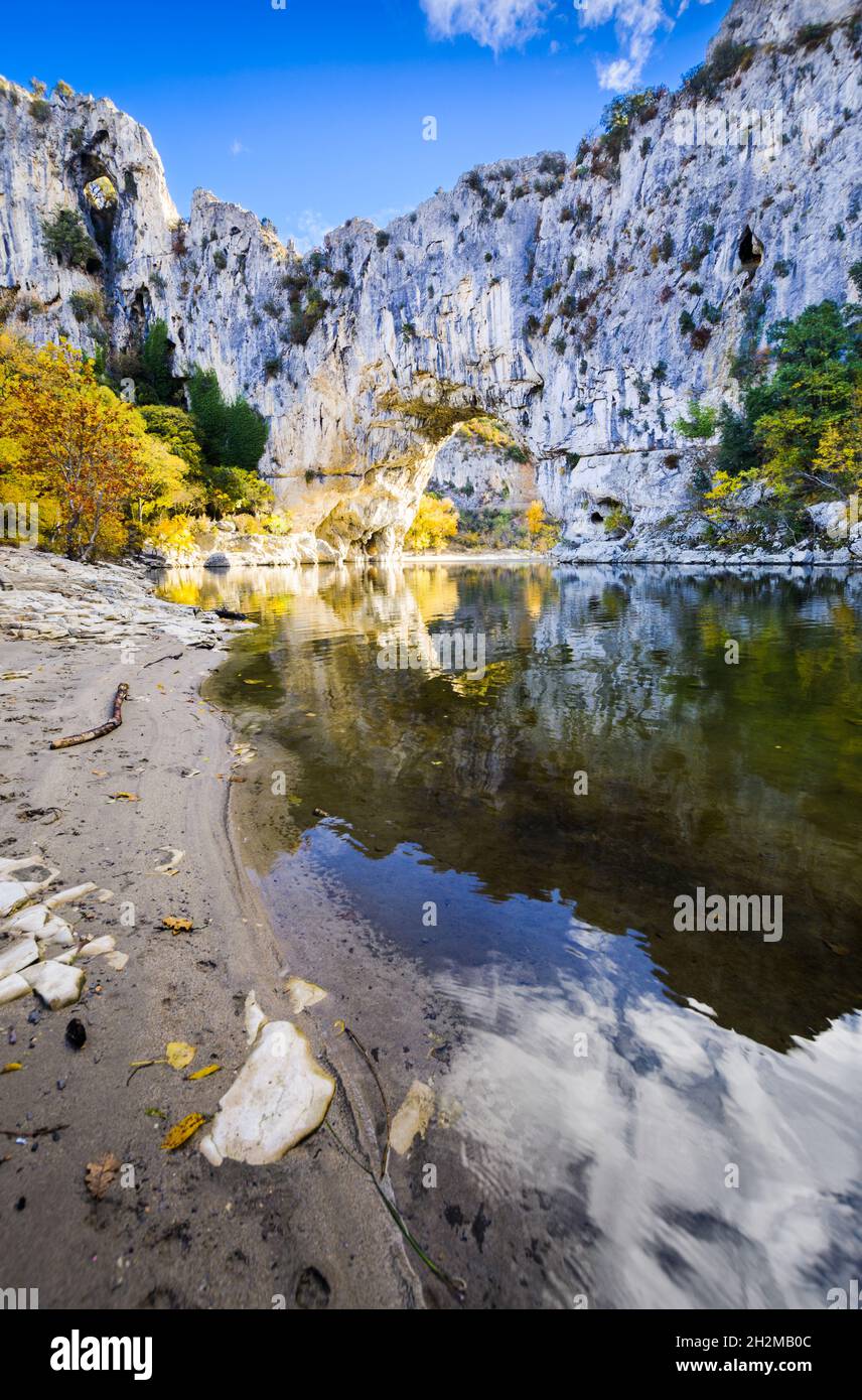 Natural arch over the river at Pont d'Arc in Ardeche in France Stock ...